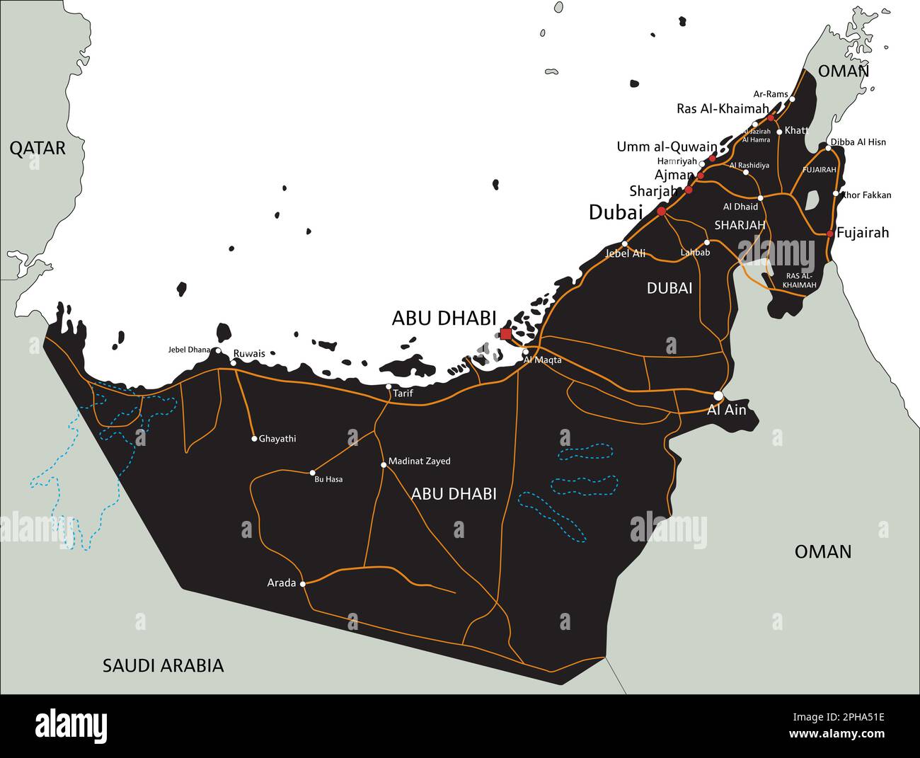 Detailed Clear Large Road Map Of United Arab Emirates United Arab