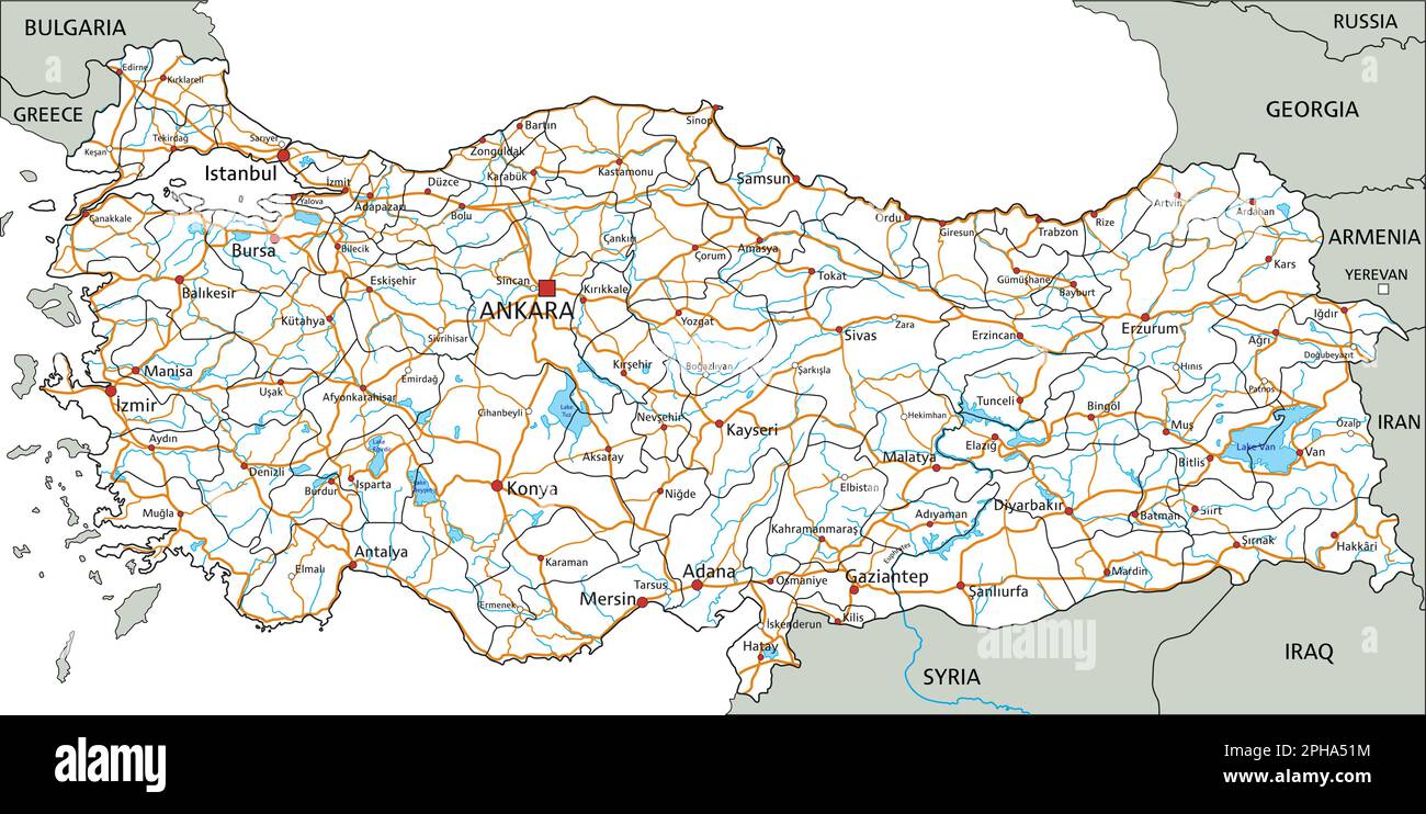 High detailed Turkey road map with labeling Stock Vector Image & Art ...
