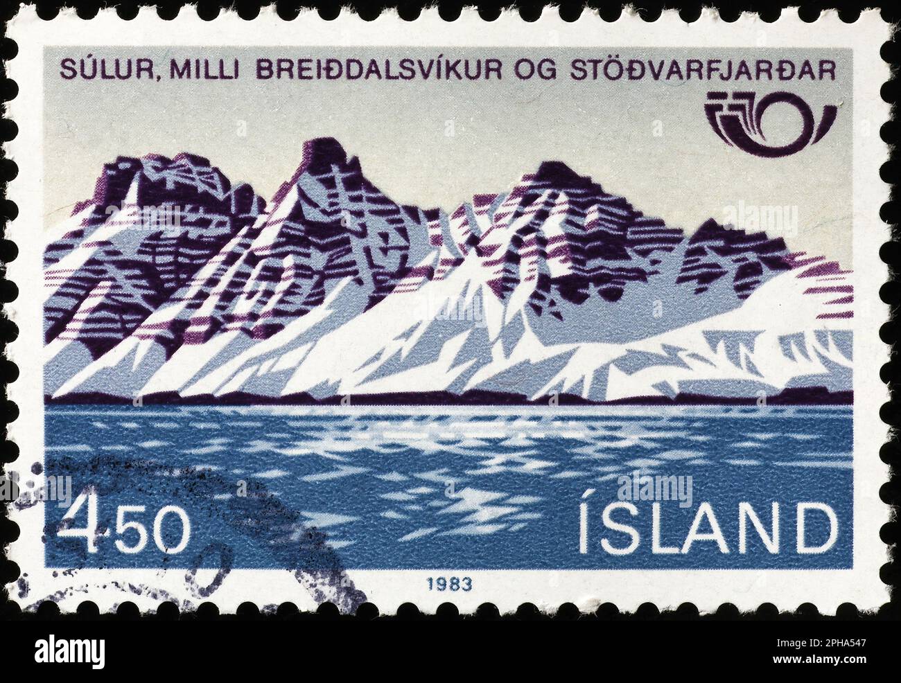 Icelandic scenery on colorful postage stamp Stock Photo - Alamy