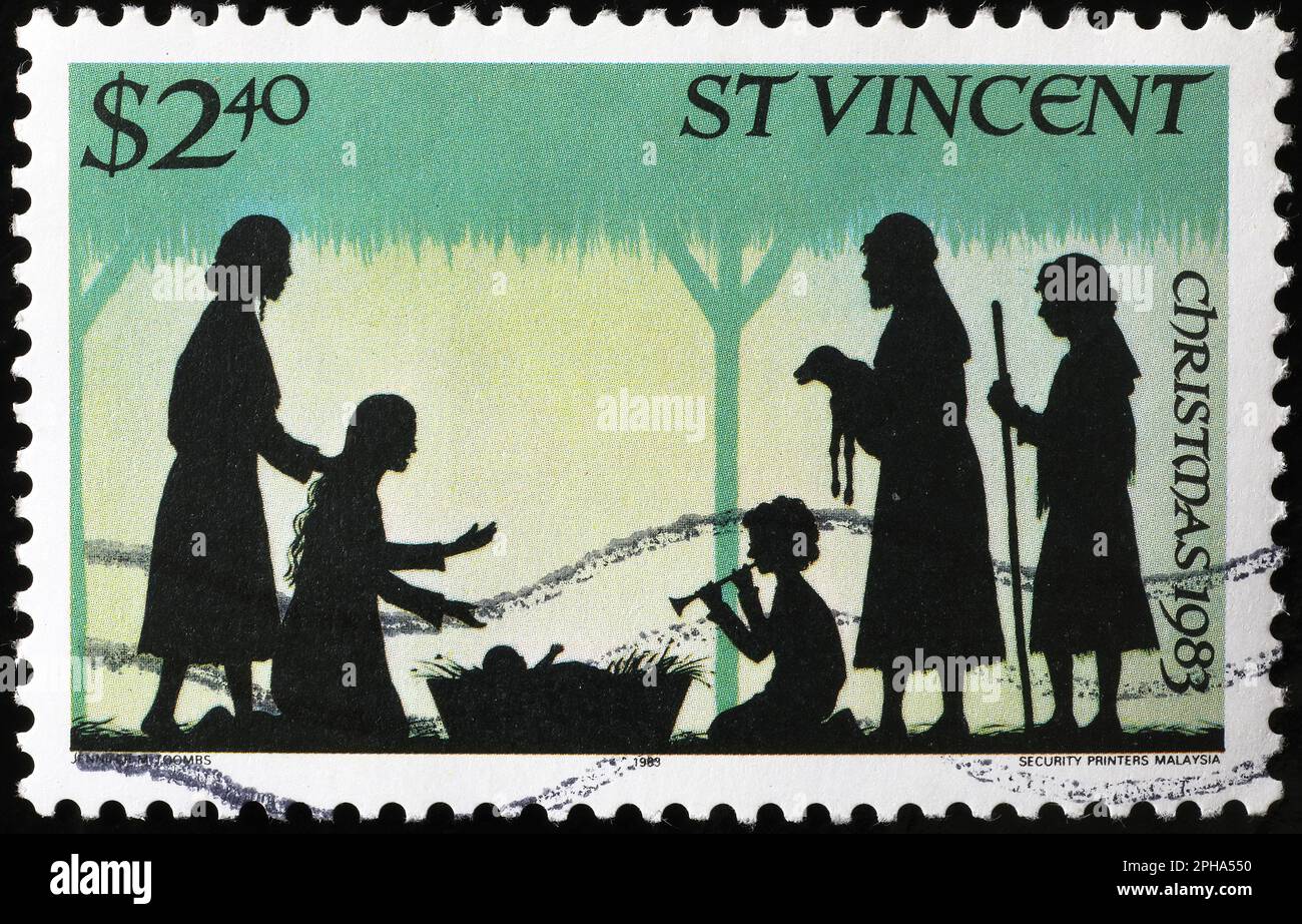 Holy nativity on postage stamp of Saint Vincent Stock Photo - Alamy