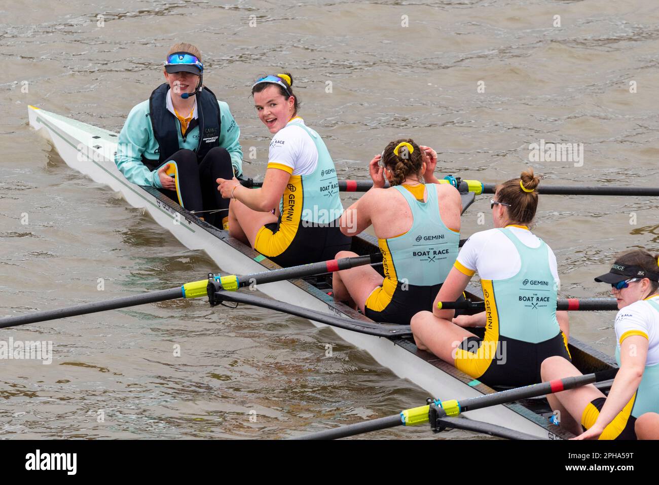 Boat Race 2023. Blondie, Cambridge Women's reserve team celebrating win ...