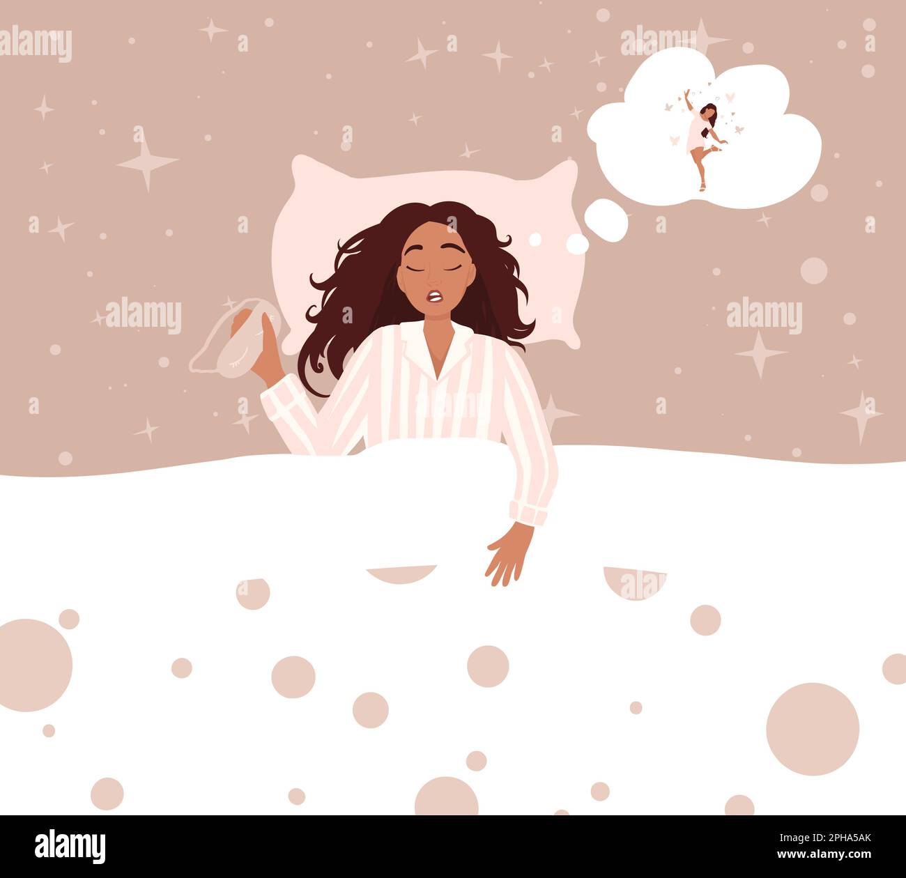 Cute woman dreaming, concept of healthy sleeping Stock Vector Image ...
