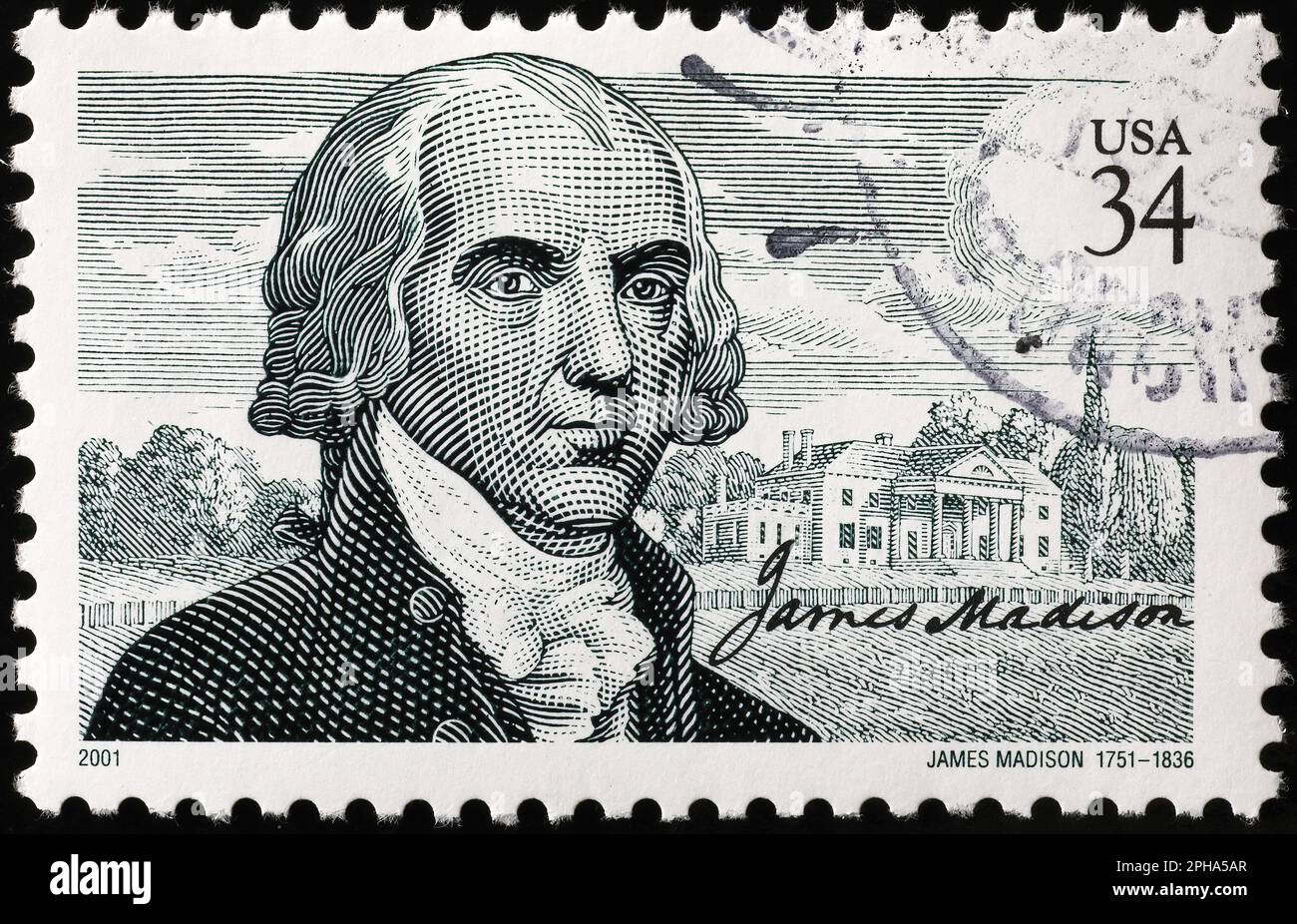 James Madison portrait on american postage stamp Stock Photo - Alamy