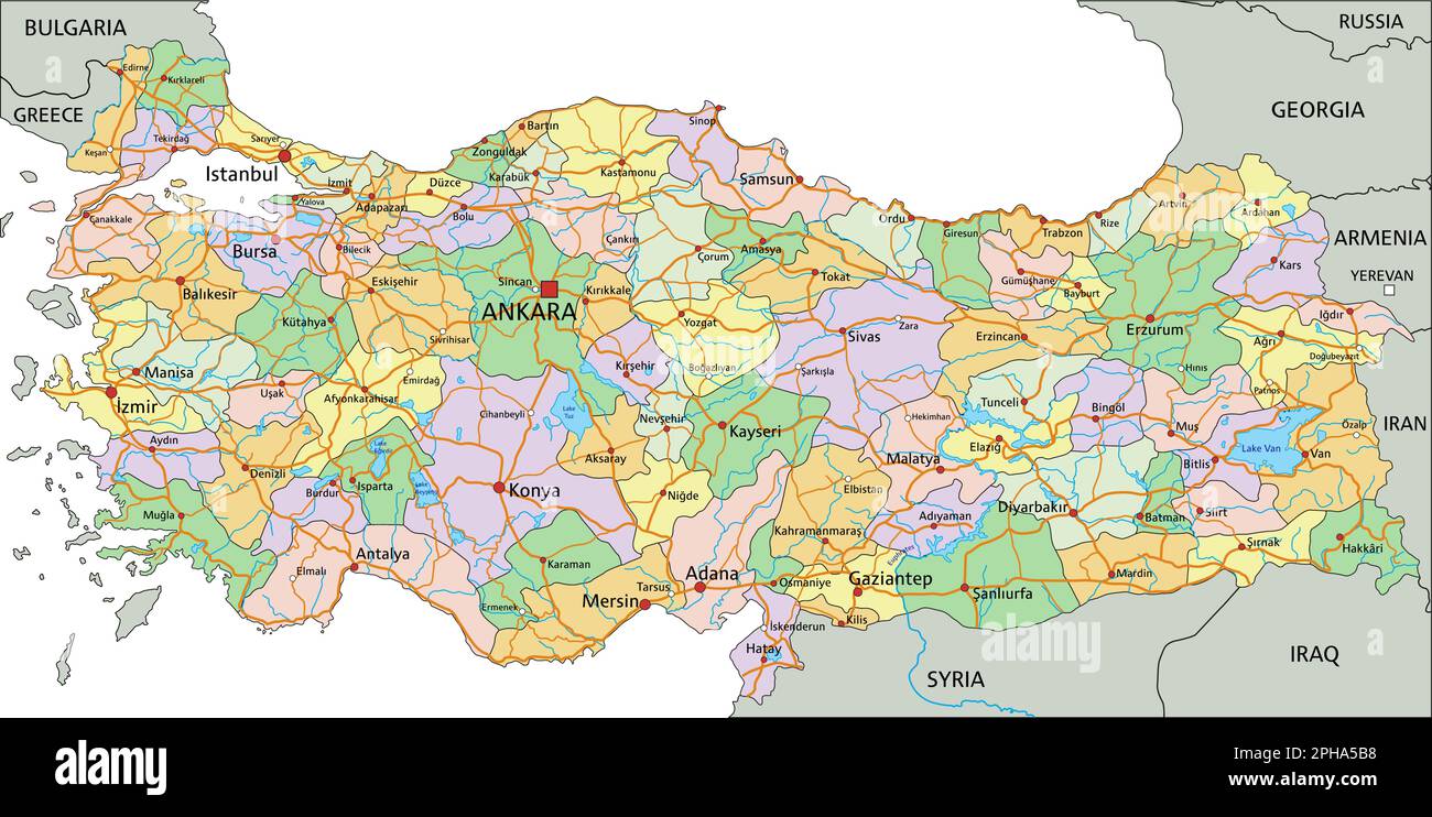 Turkey - Highly detailed editable political map with labeling Stock ...