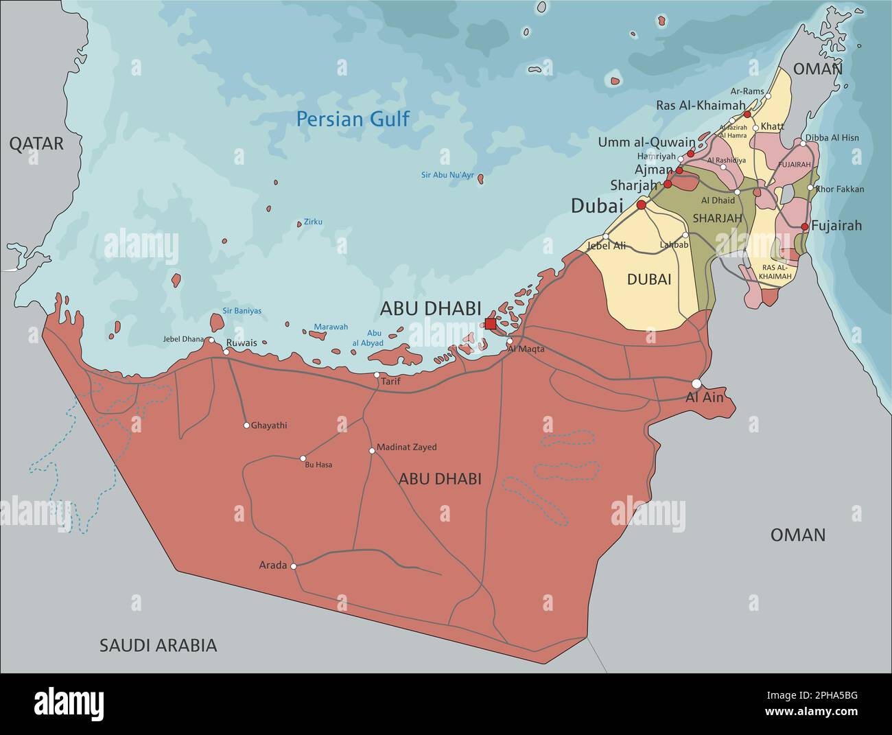 United Arab Emirates Highly Detailed Editable Political Map With