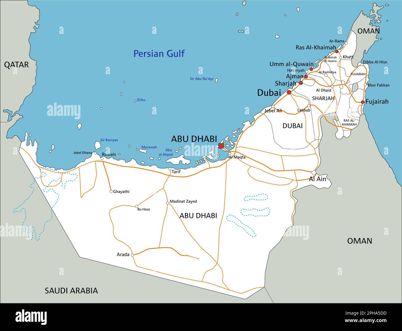 High detailed United Arab Emirates road map with labeling Stock Vector ...