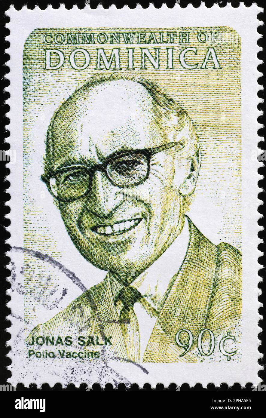Jonas Salk portrait on postage stamp of Dominica Stock Photo - Alamy
