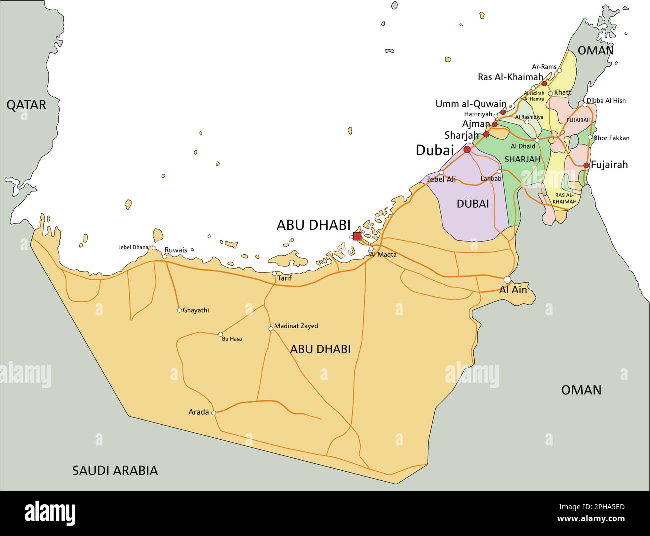 United Arab Emirates - Highly detailed editable political map with ...