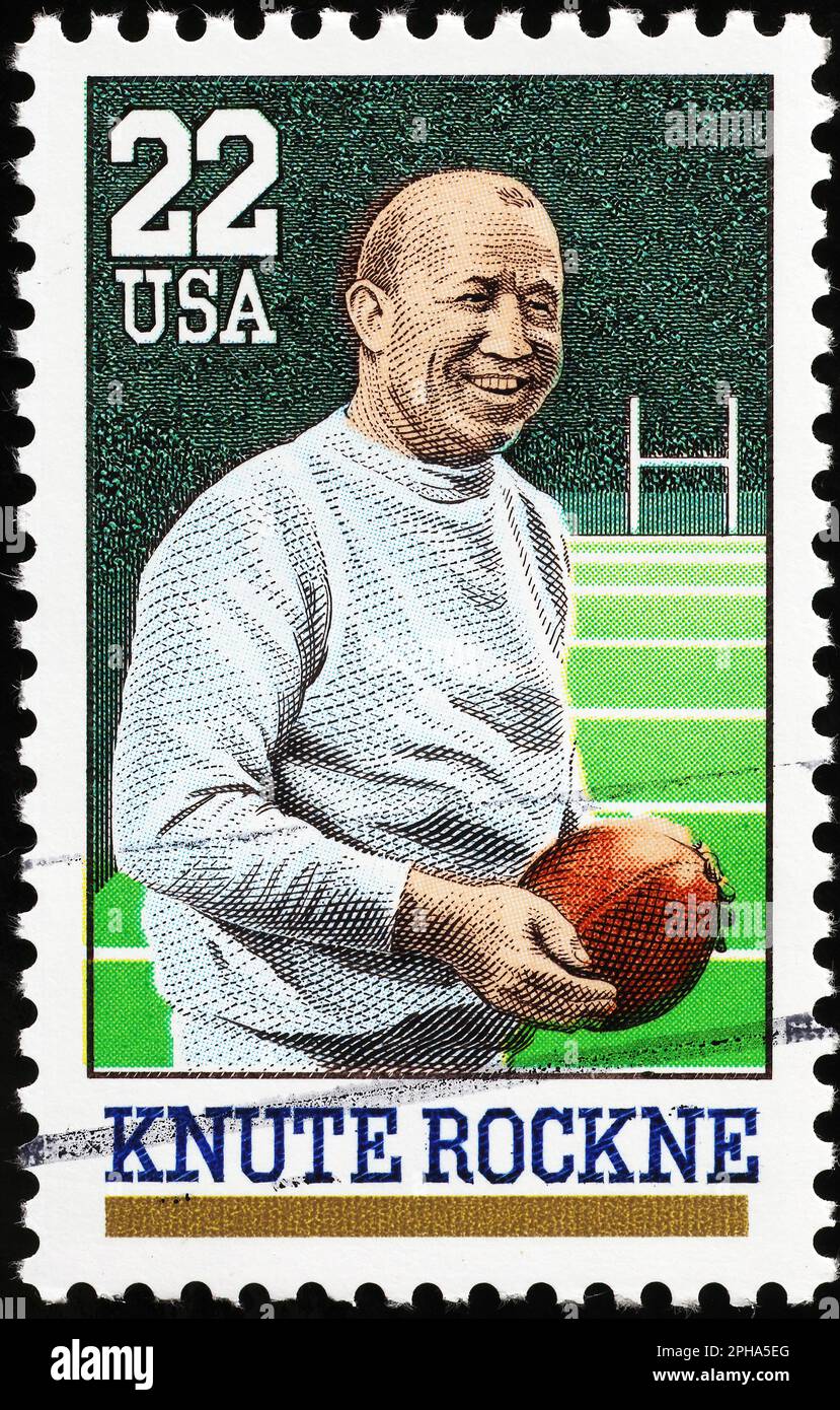 Knute Rockne portrait on american postage stamp Stock Photo - Alamy