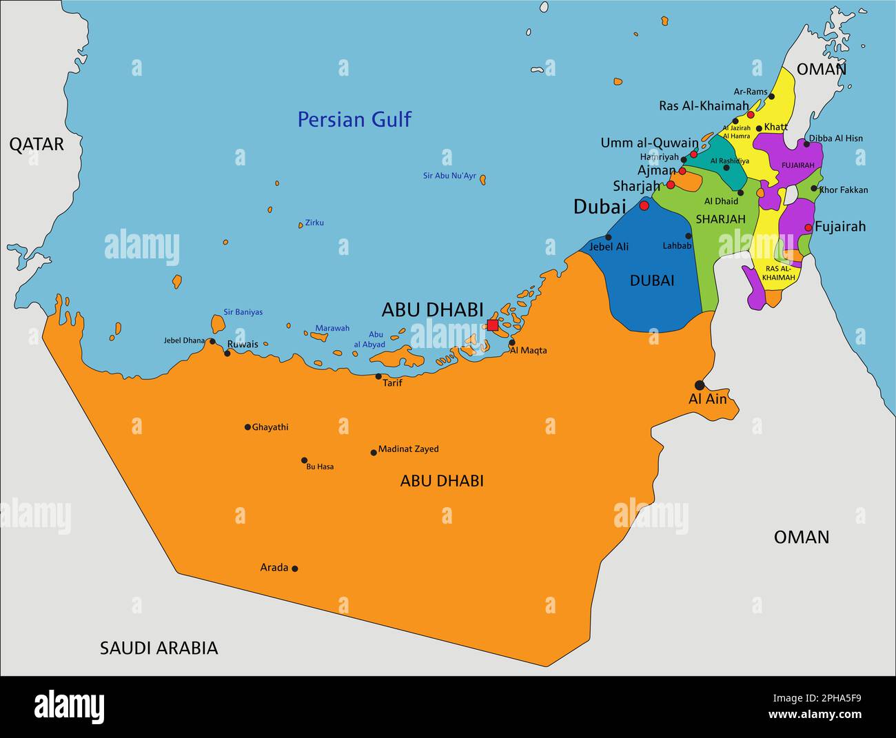 Labeled Map United Arab Emirates UAE United Arab Emirates Map With
