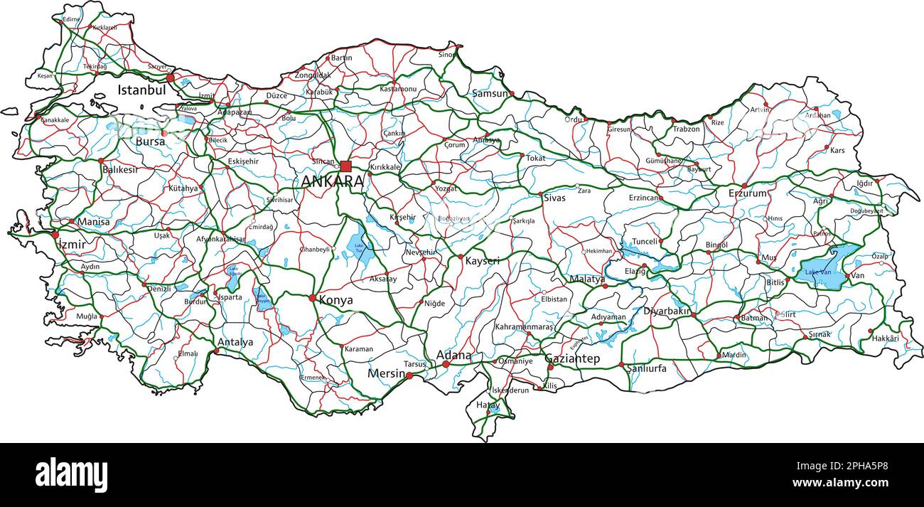 High detailed Turkey road map with labeling Stock Vector Image & Art ...