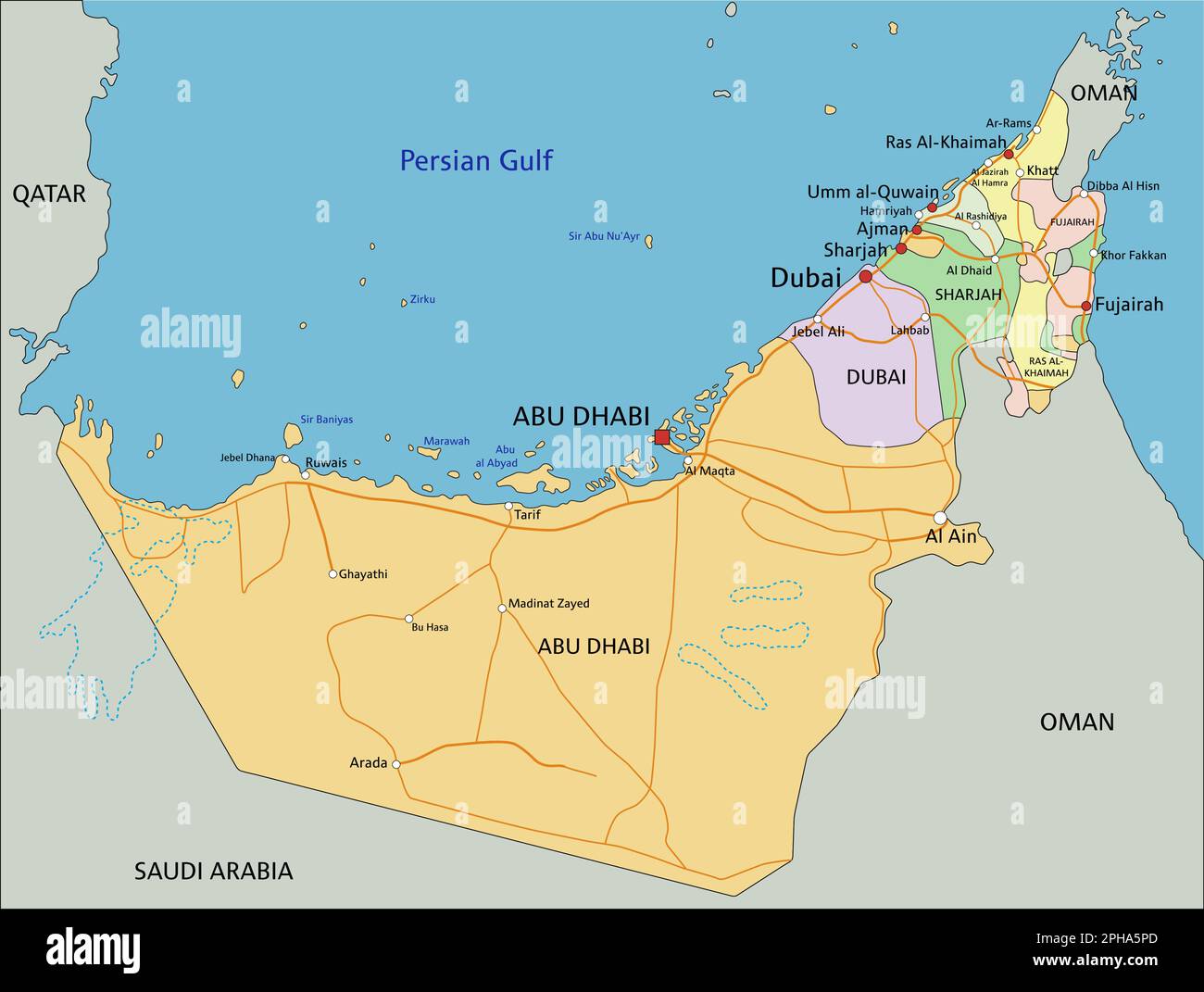 United Arab Emirates - Highly detailed editable political map with ...