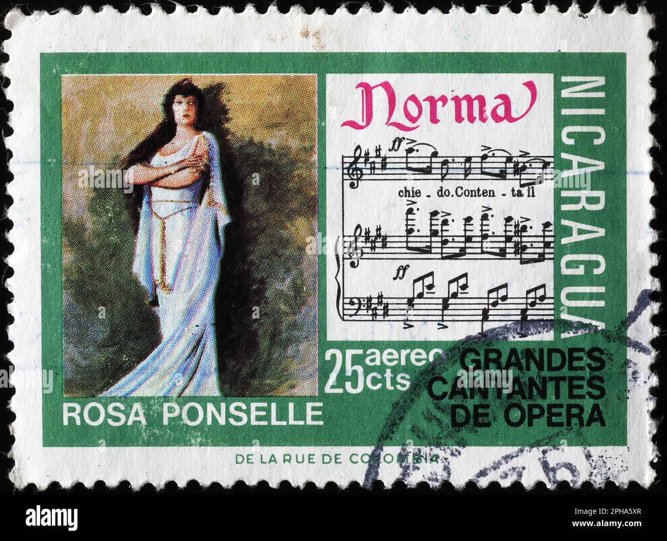 Music sheet of 'Norma' by Vincenzo Bellini on stamp Stock Photo - Alamy