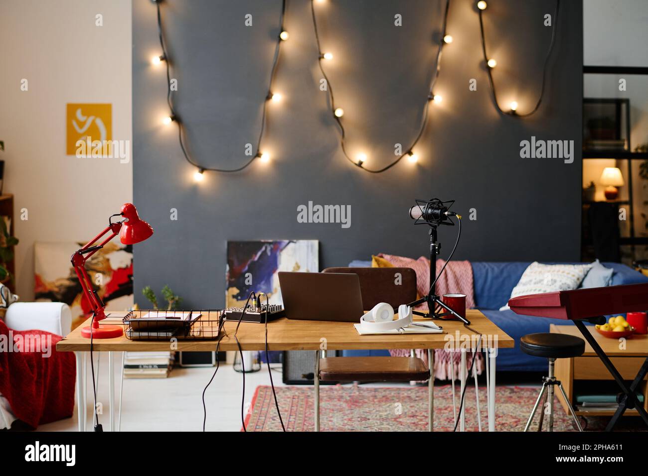 Horizontal image of modern studio for recording songs and music with ...