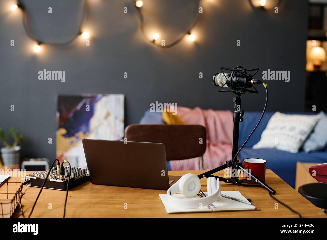 Horizontal image of modern musical studio for recording songs with ...