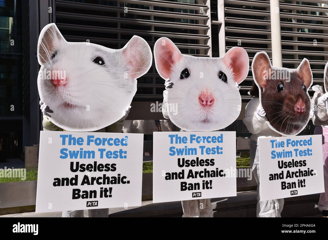 London, England, UK. 27th Mar, 2023. Members of PETA, dressed in white ...