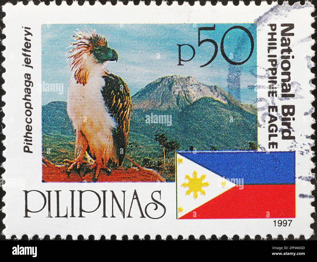 Philippine eagle, endemic national bird, on postage stamp Stock Photo ...