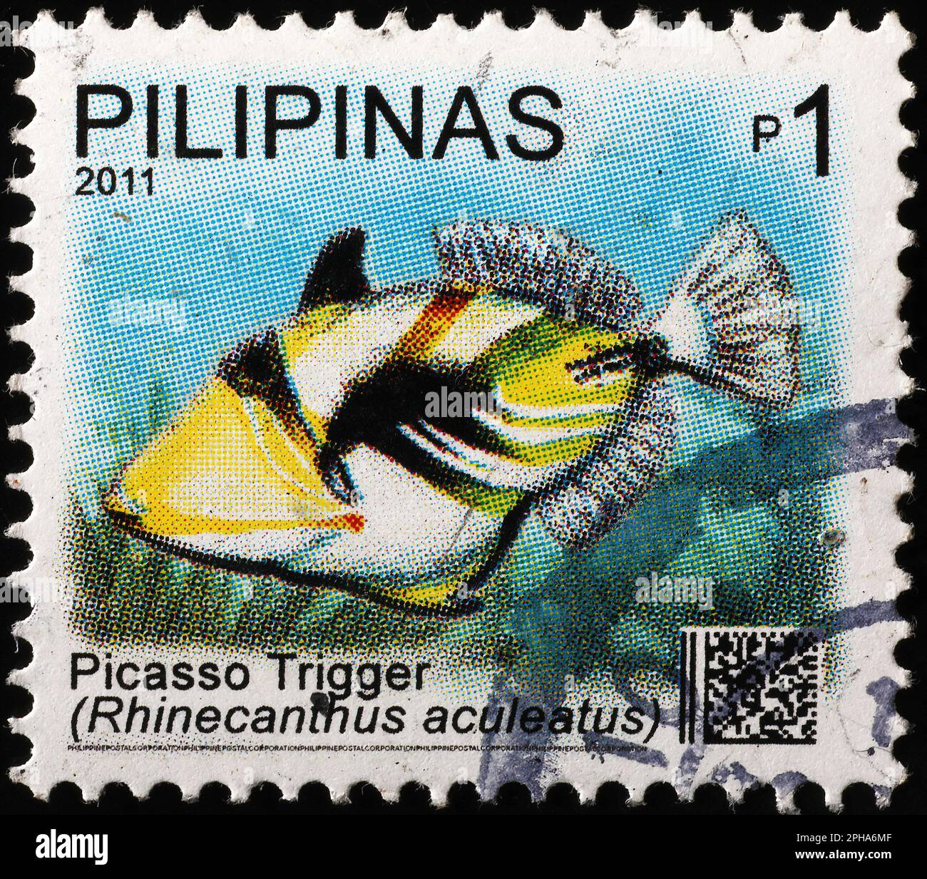 Picasso triggerfish on stamp of Philippines Stock Photo - Alamy