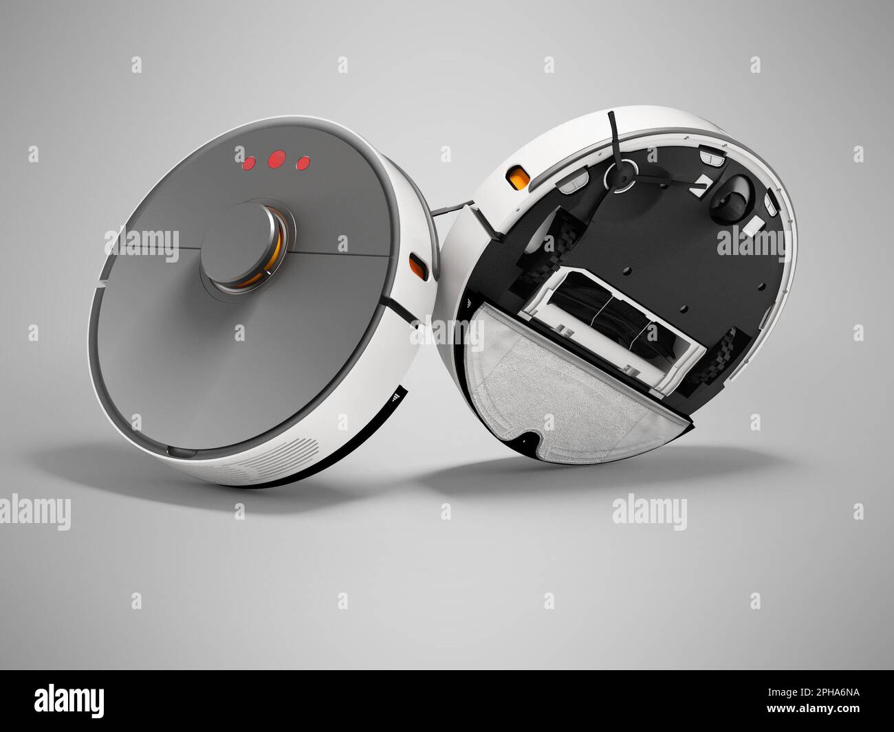 3D illustration of automatic robot vacuum cleaner with wet cleaning on ...