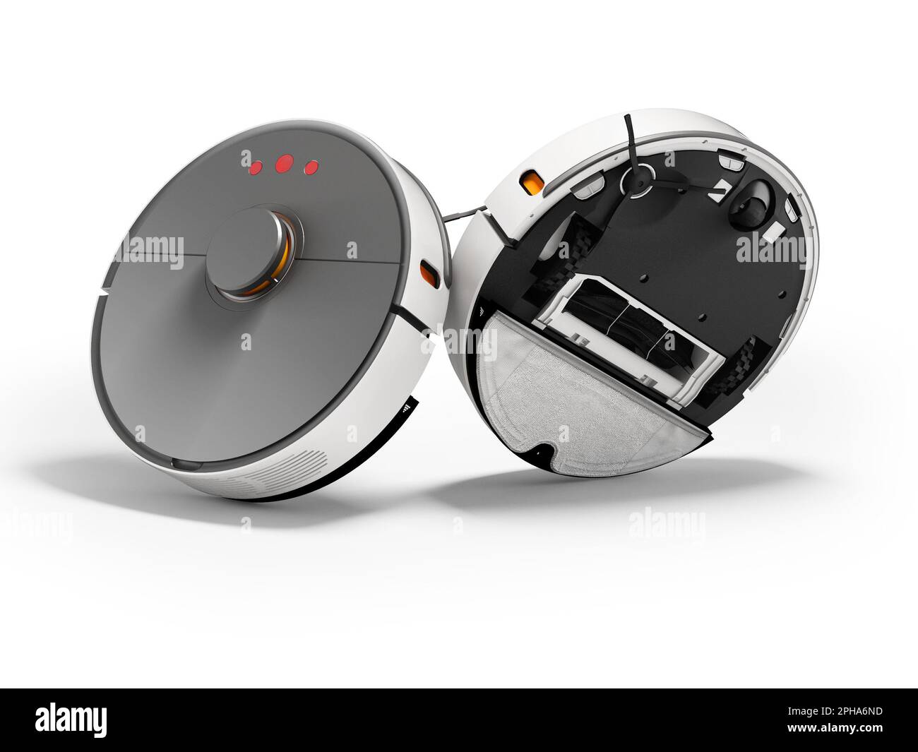 3D illustration of automatic robot vacuum cleaner with wet cleaning on ...