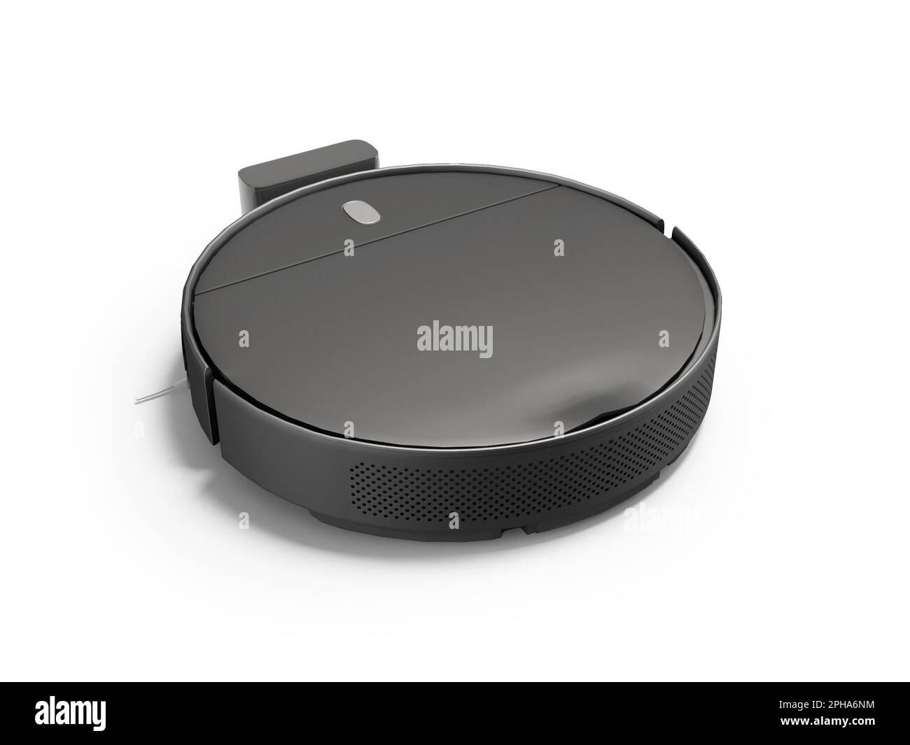 3D illustration of black slim robot vacuum cleaner for wet cleaning ...