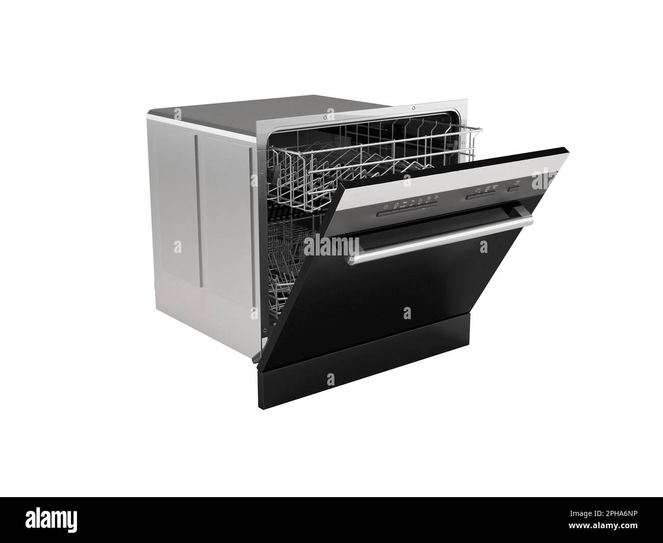 3D illustration of built in electric dishwasher with programs for ...
