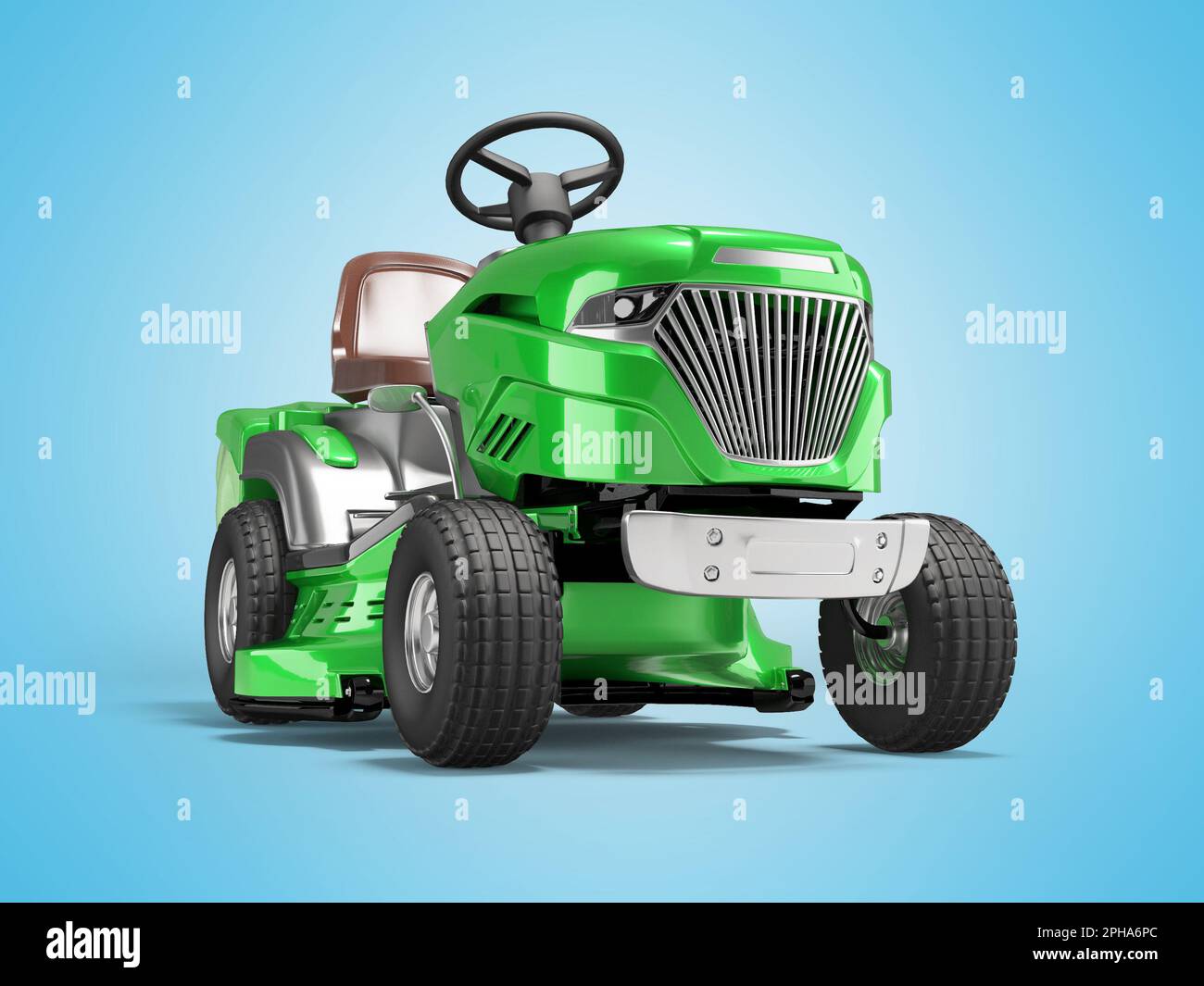 3d illustration of green garden mini tractor lawnmower with grass ...