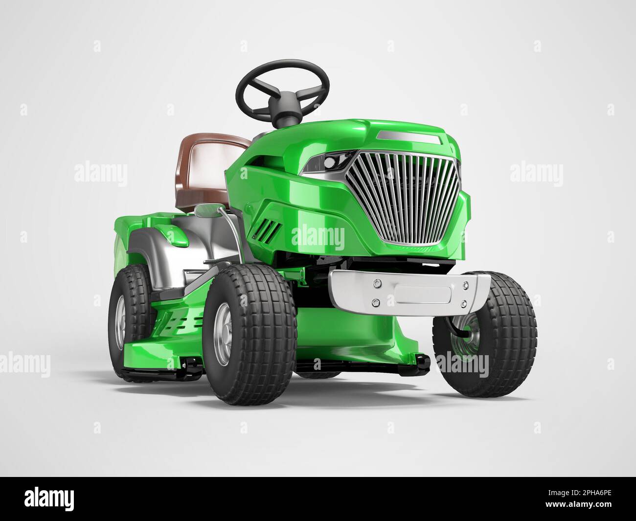 3d illustration of green garden mini tractor lawnmower with grass ...