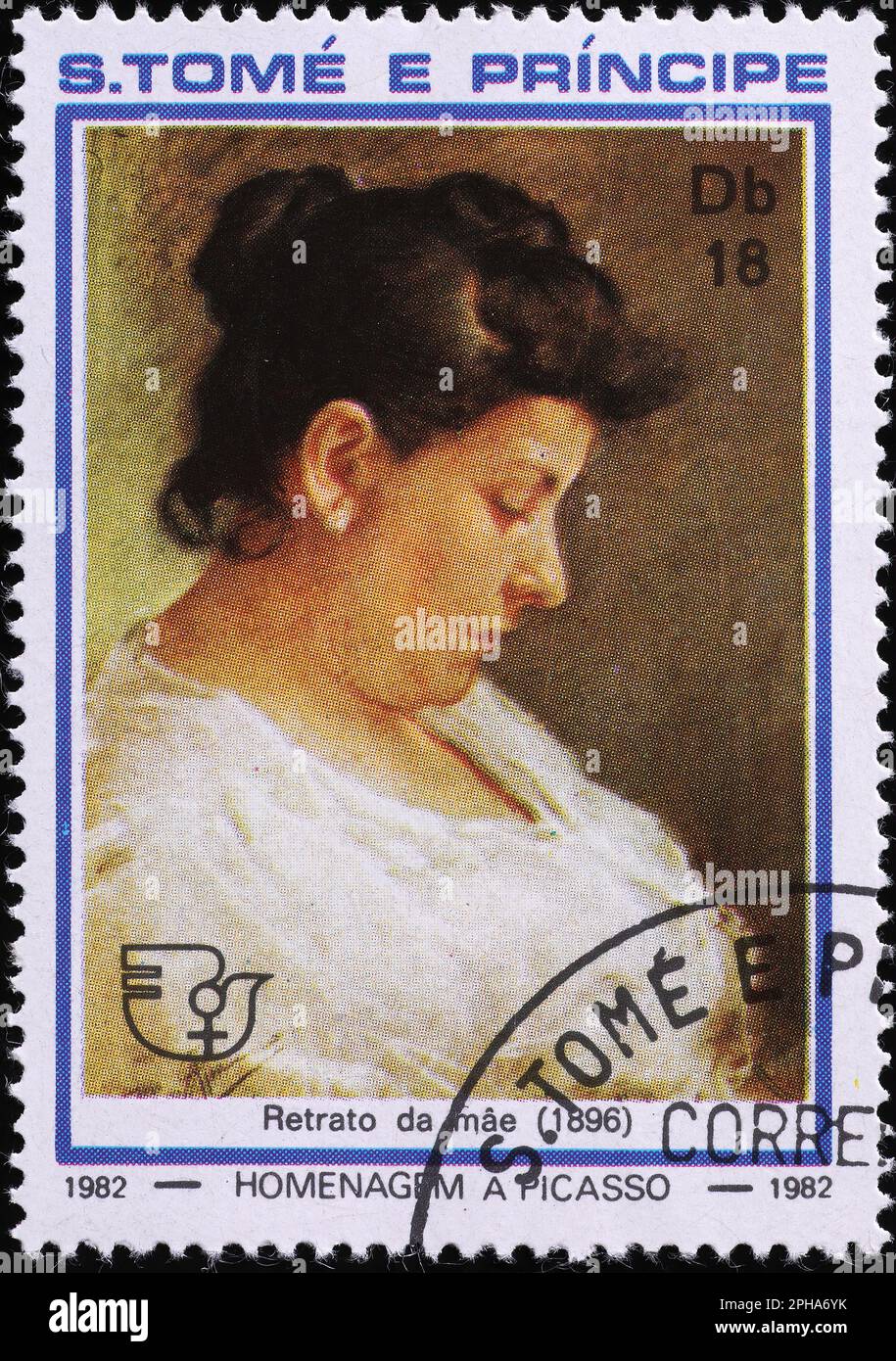 Portrait of mom by Pablo Picasso on postage stamp Stock Photo - Alamy