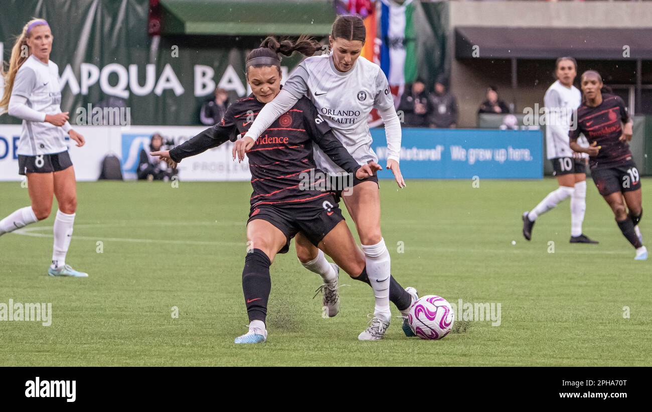 Portland, USA. 26th Mar, 2023. Portland's Sophia Smith and Orlando's ...
