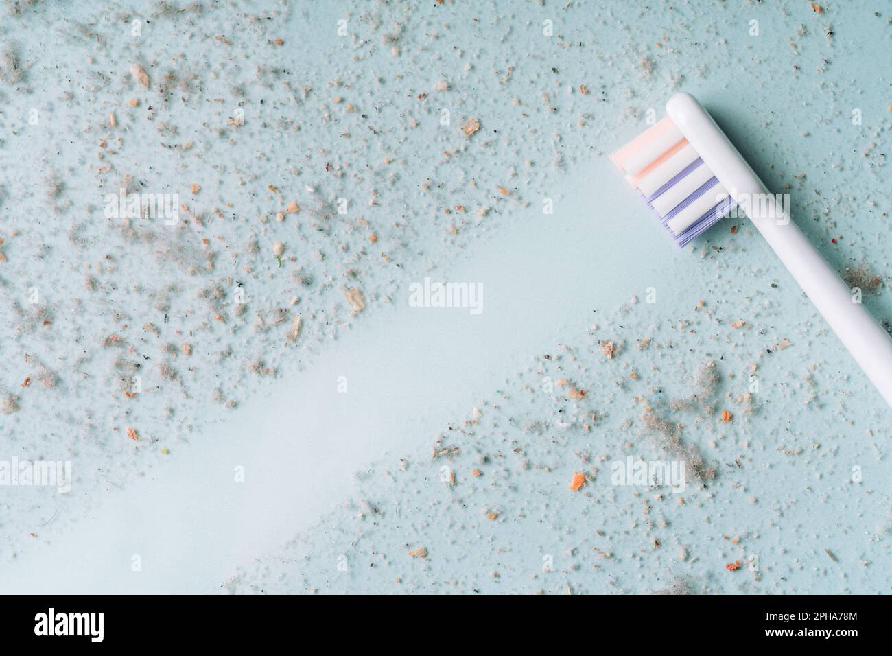 Dry and clean toothbrush marks on glass surface with dust and dirt ...