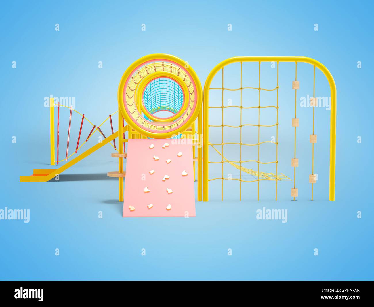 3d illustration of playground for children side view on blue background ...