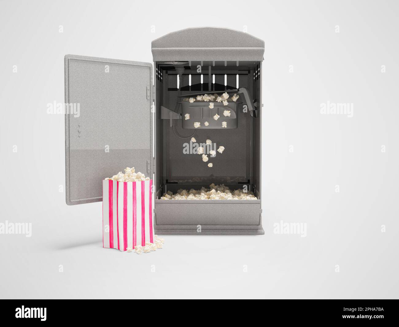 3D illustration of popcorn machine with kettle with bag of popcorn on ...
