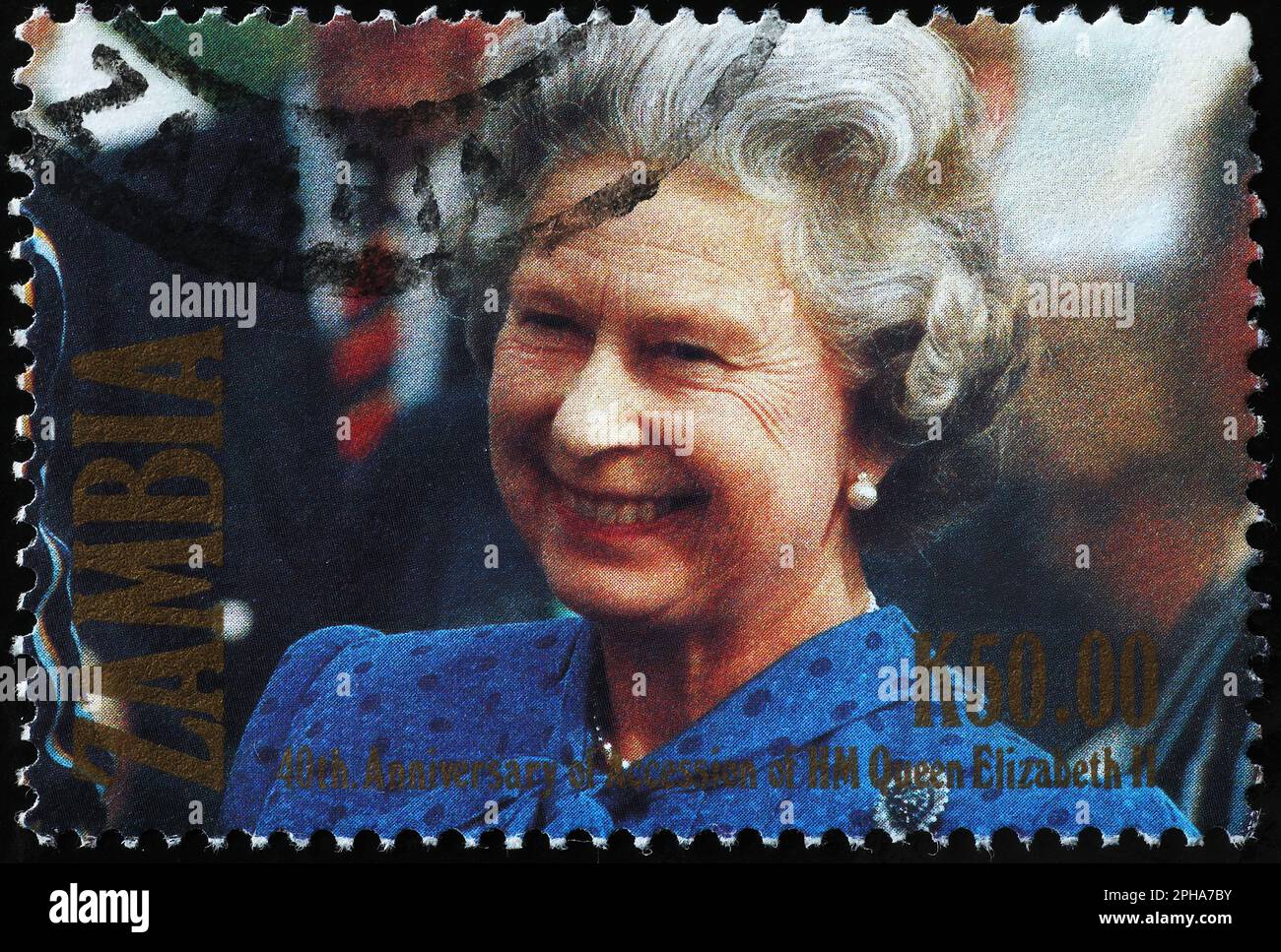 Queen Elizabeth smiling on british stamp Stock Photo - Alamy