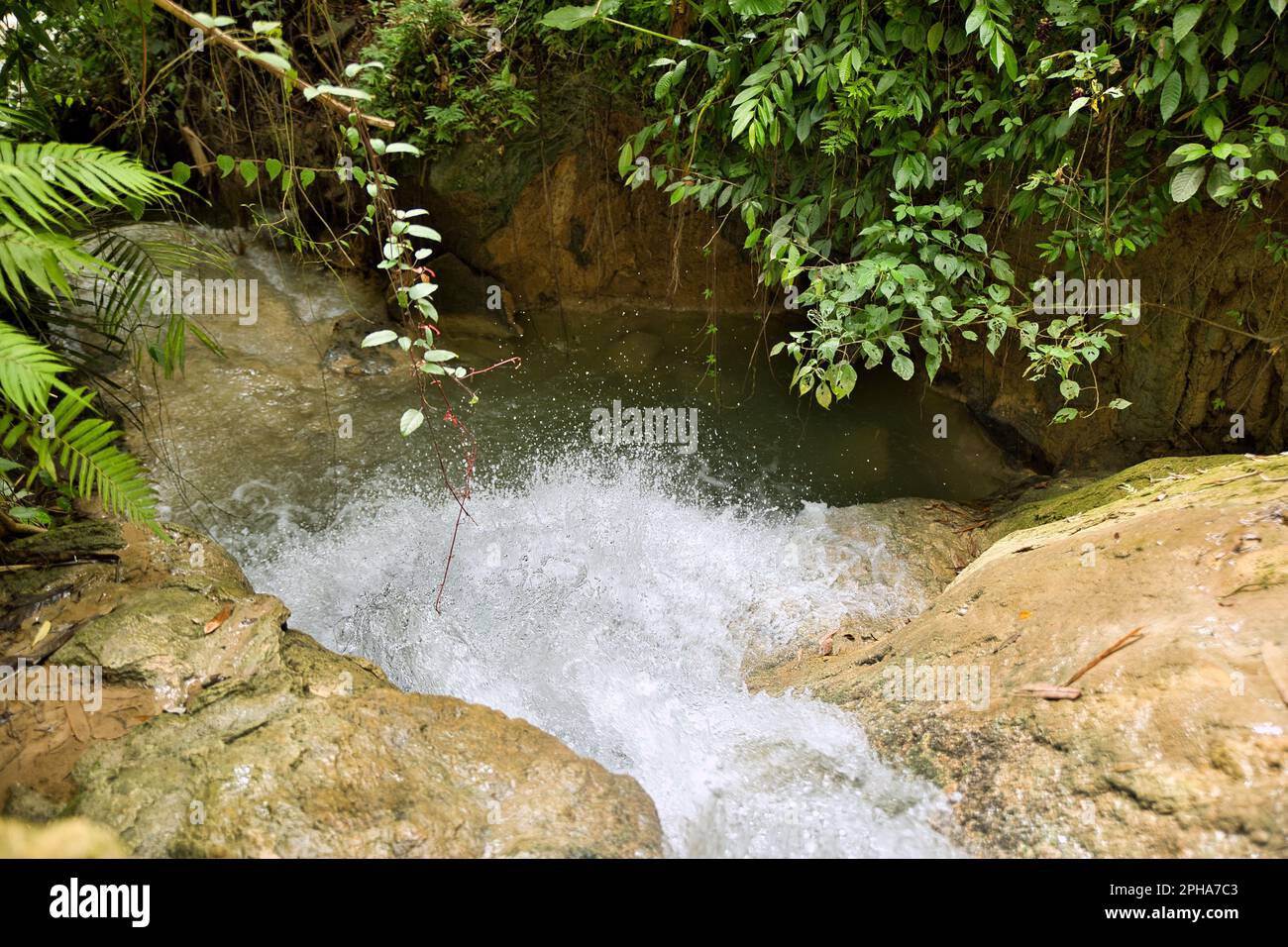 The idyllic Lugnason Waterfalls from above in Siquijor in the ...