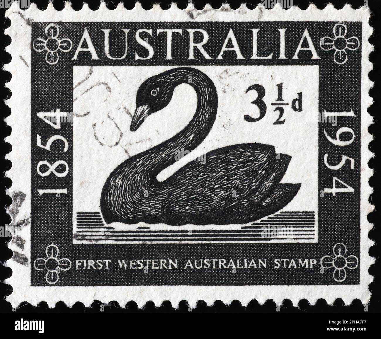 Reproduction of the first western australian stamp with a black swan ...