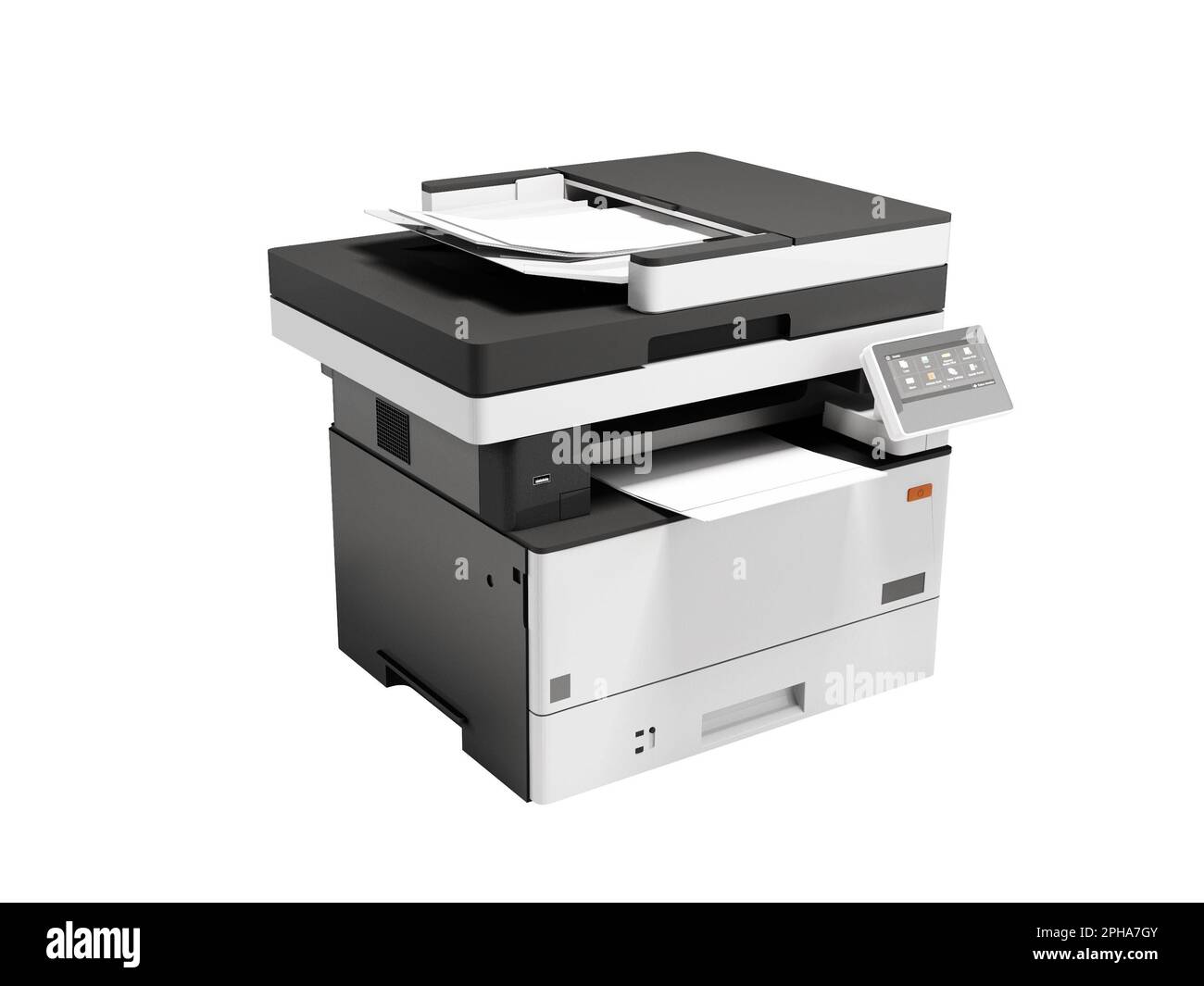 3D illustration of universal compact printer scanner on white ...