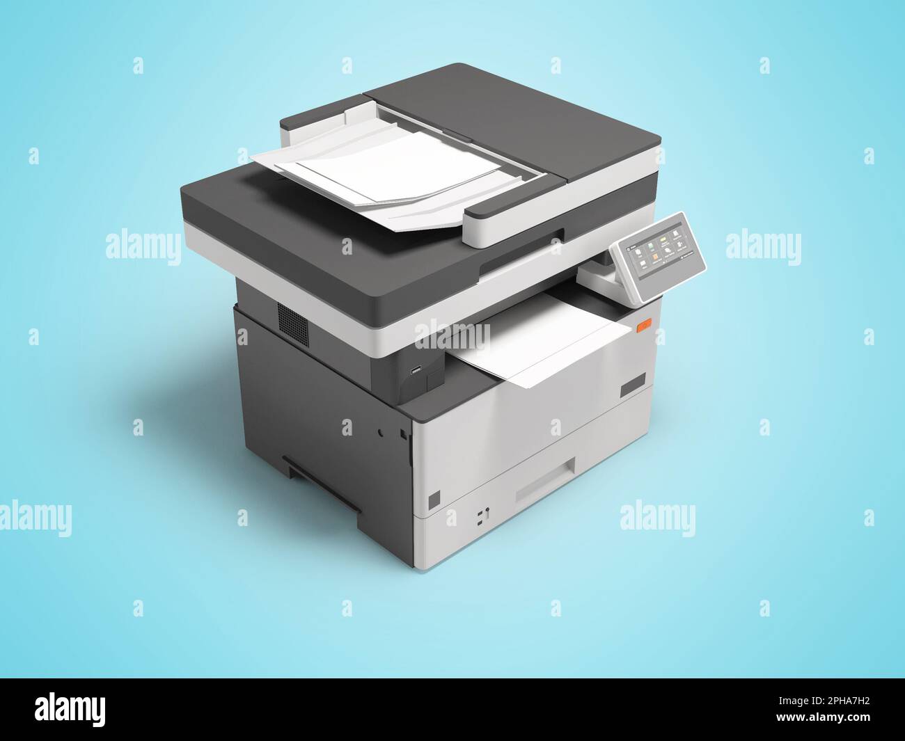 3D illustration of universal printer scanner with display for selecting ...