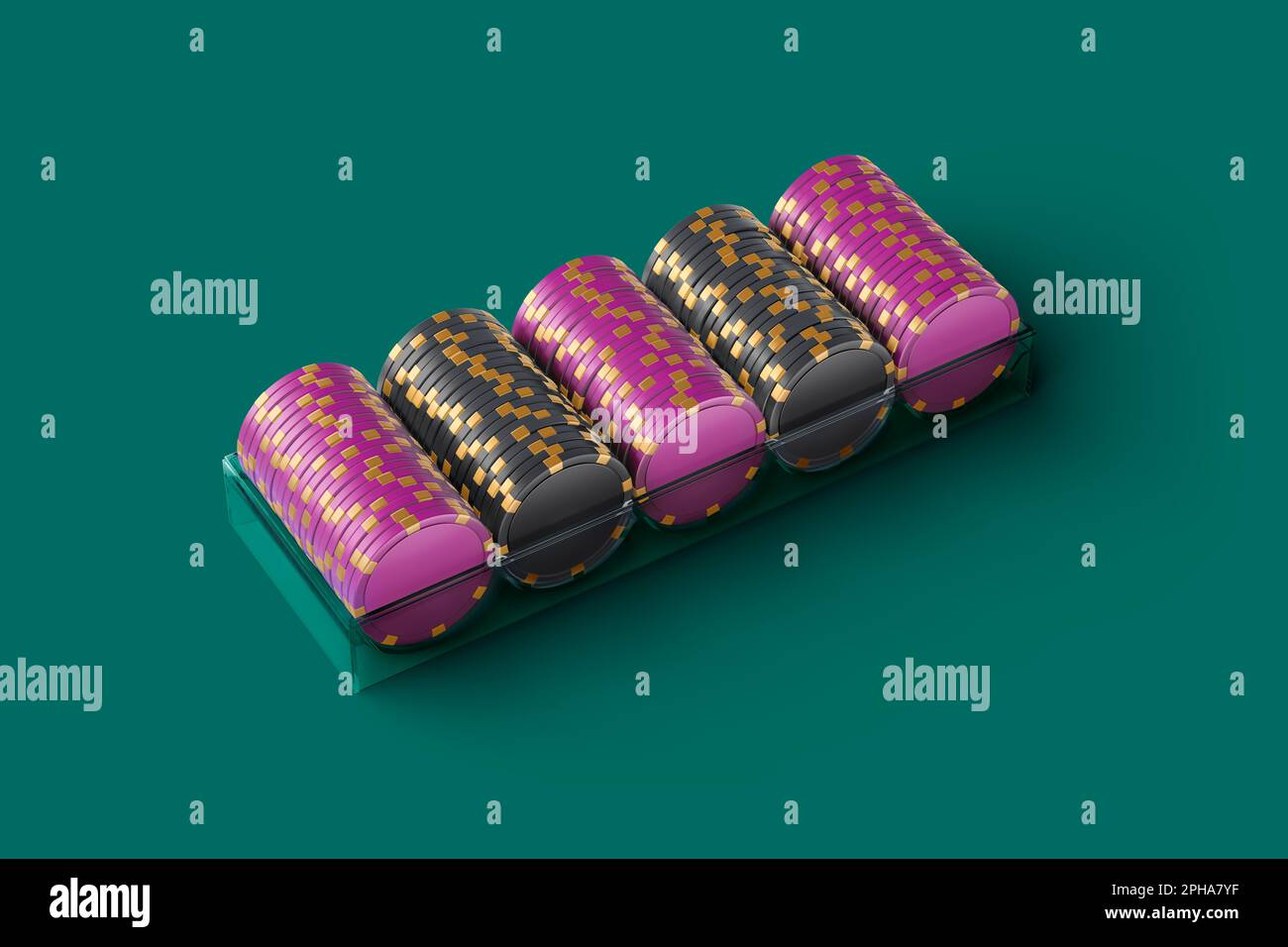 Blank black and violet plastic chip stack in tray mockup Stock Photo ...