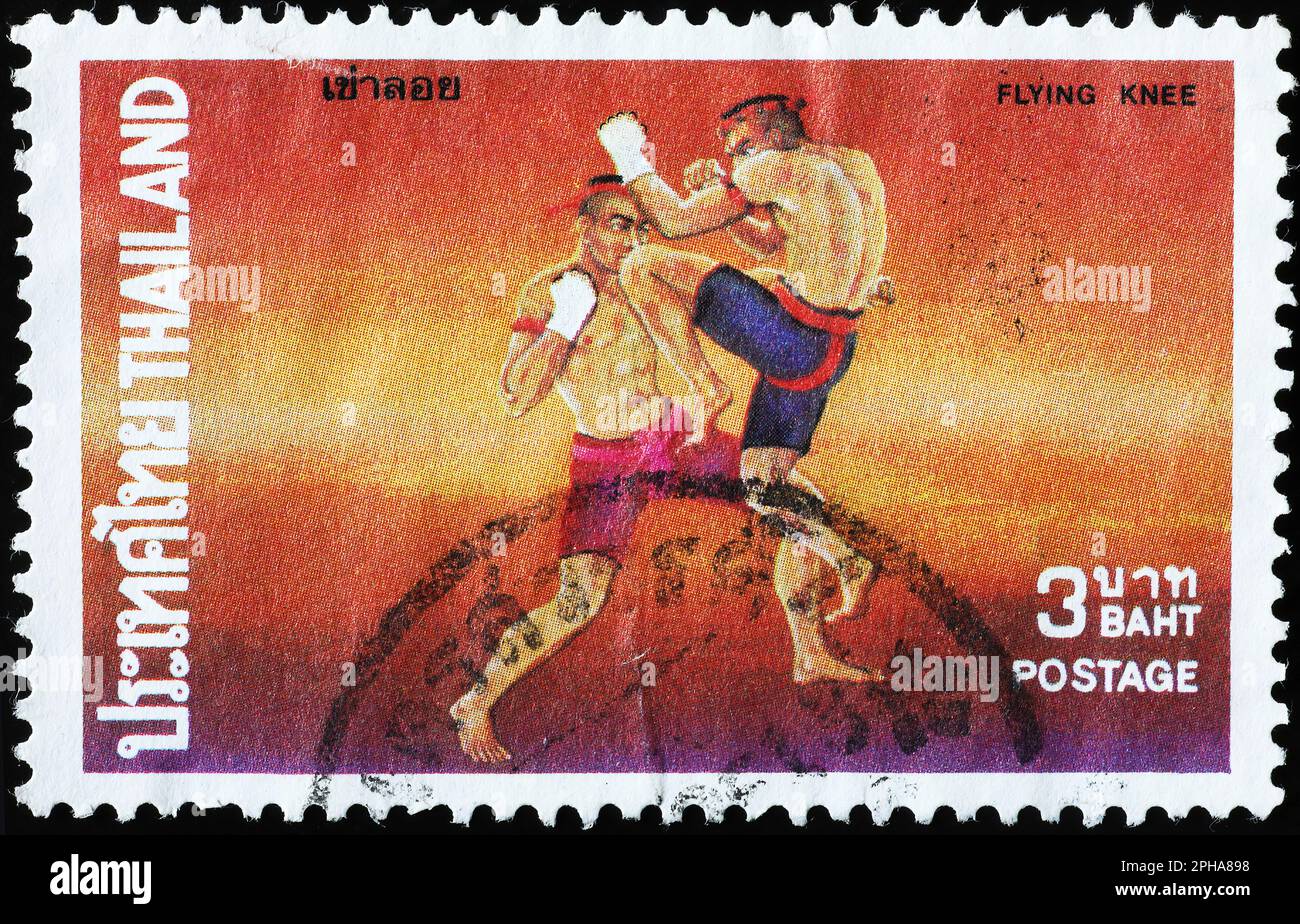 Traditional thai combat on postage stamp from Thailand Stock Photo - Alamy