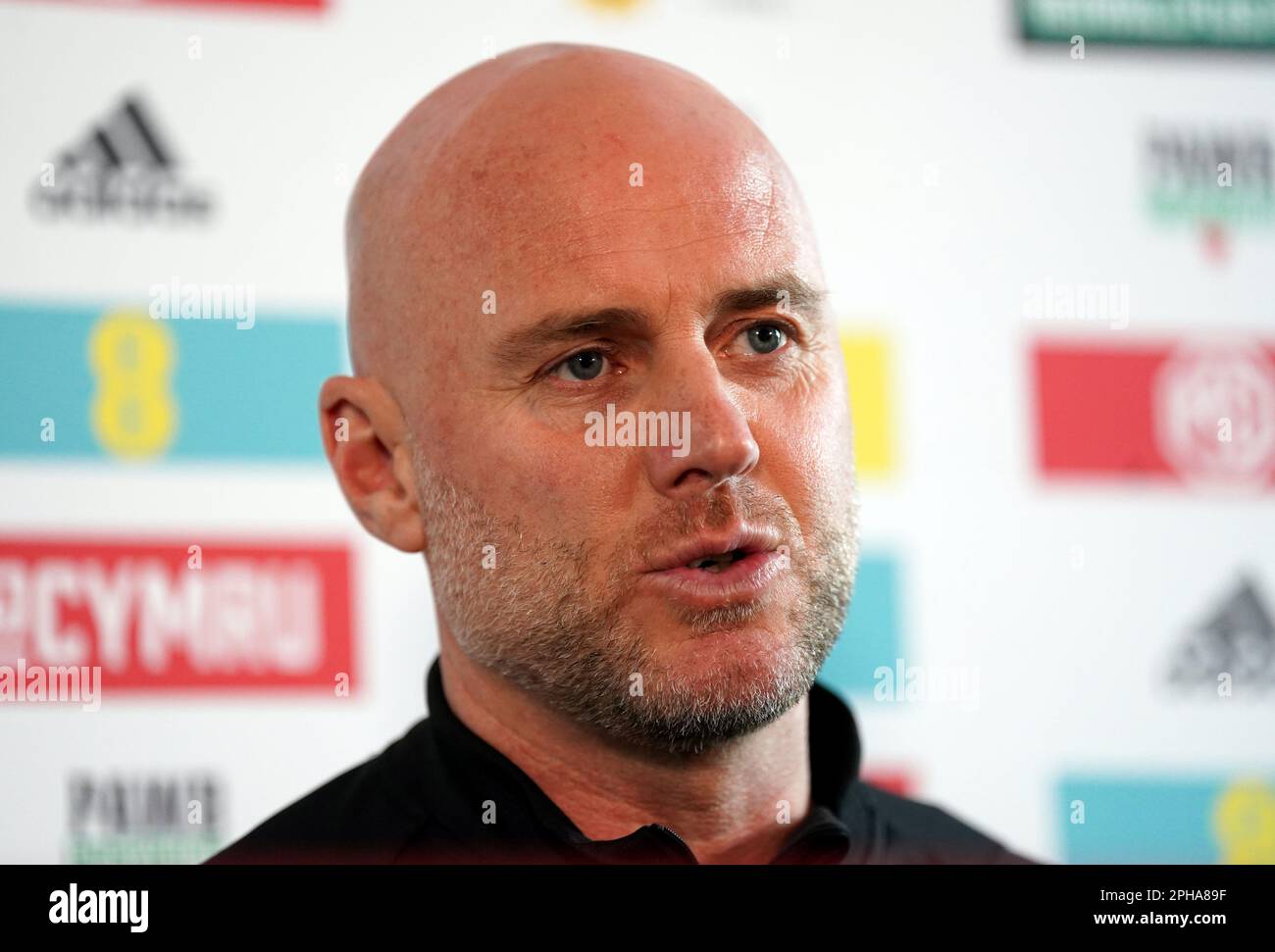 Wales' manager Rob Page during a press conference at Vale Resort ...