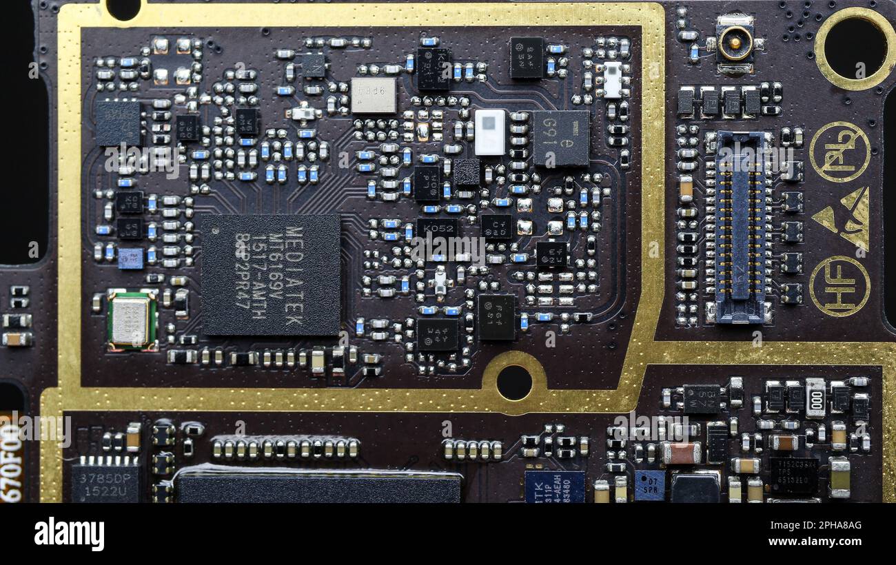 A close-up of a motherboard structure and connectors Stock Photo - Alamy