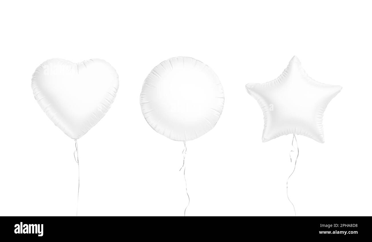 Blank white round, star, heart balloon flying mockup, isolated Stock ...