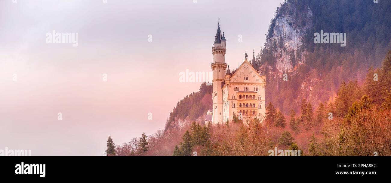 Sunset Neuschwanstein Castle in Germany located in Fussen, Bavaria ...