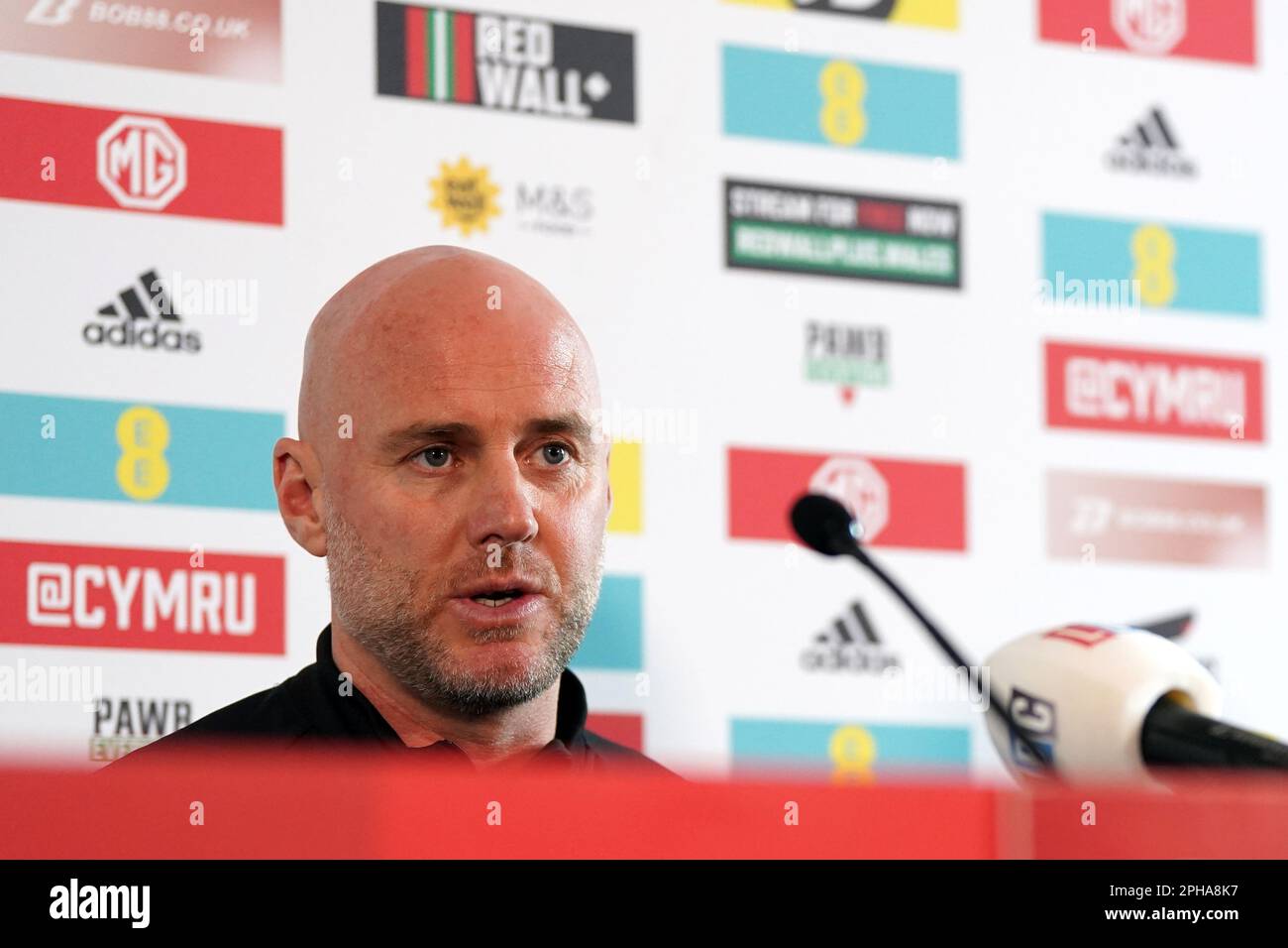 Wales' manager Rob Page during a press conference at Vale Resort ...