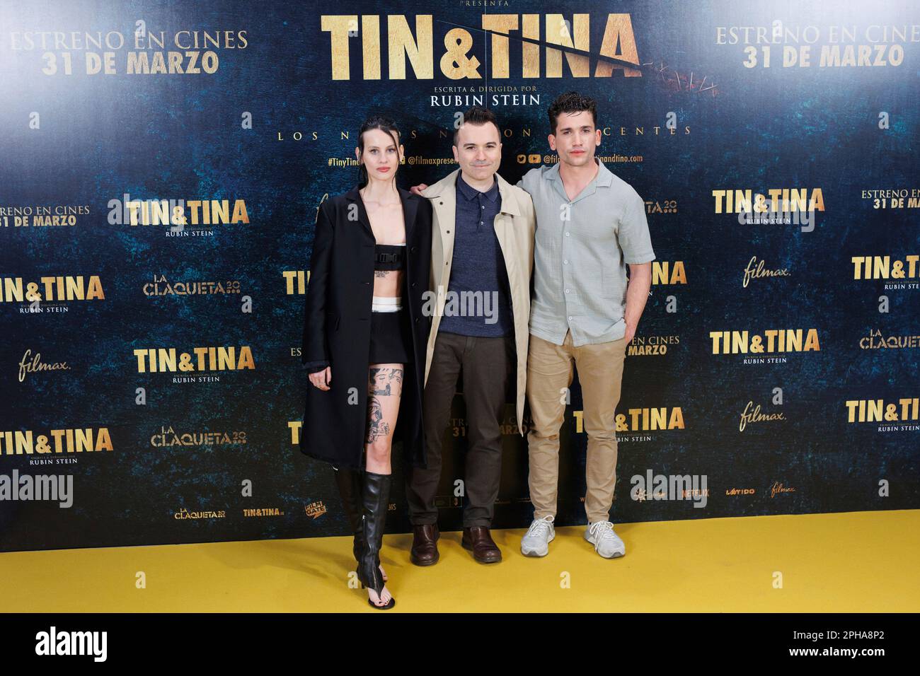 (L-R) Actress Milena Smith; film director Rubin Stein and actor Jaime Lorente pose during the ...