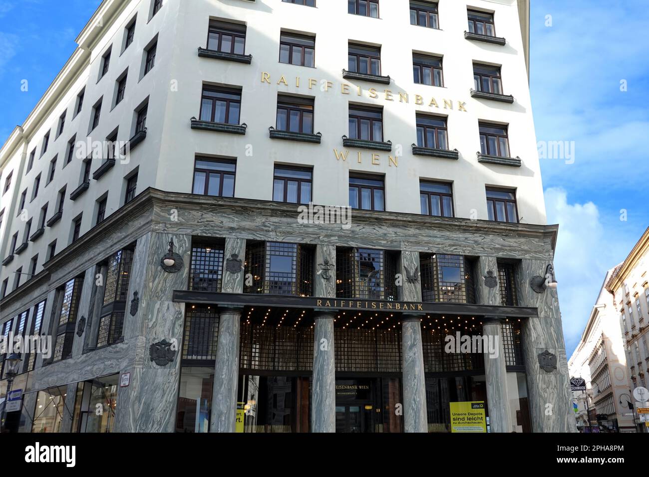 VIENNA - MAY the 9th 2019: Facade of building of Raiffeisen Bank ...