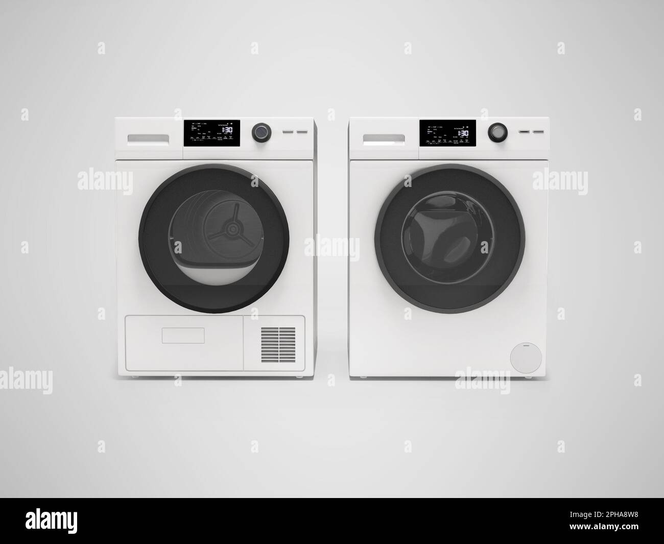 3d illustration washing machine machine and clothes dryer front view on ...