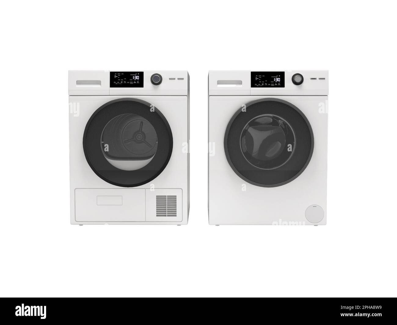 3d illustration washing machine machine and clothes dryer front view on ...