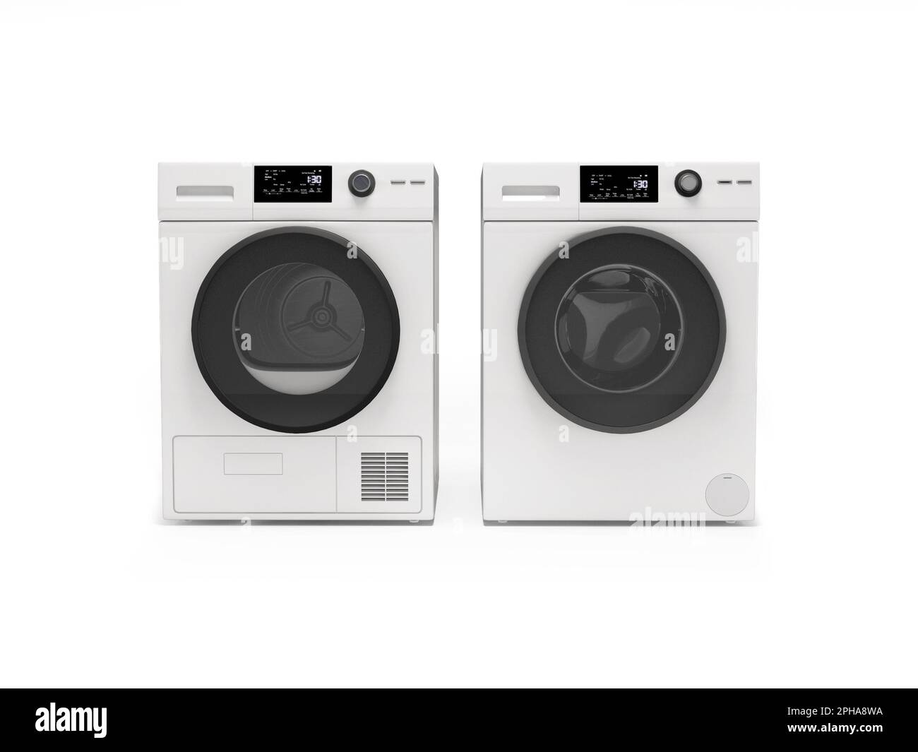 3d illustration washing machine machine and clothes dryer front view on ...